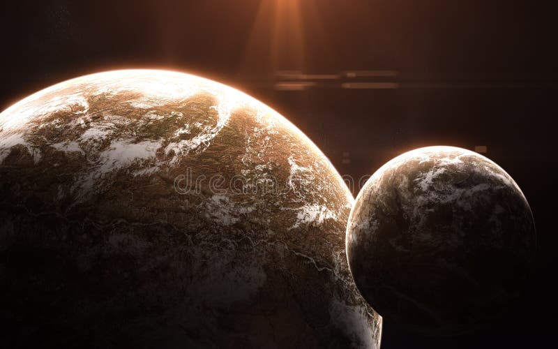 Deep Space, Exoplanets in Light of Red Star. Abstract Science Fiction ...