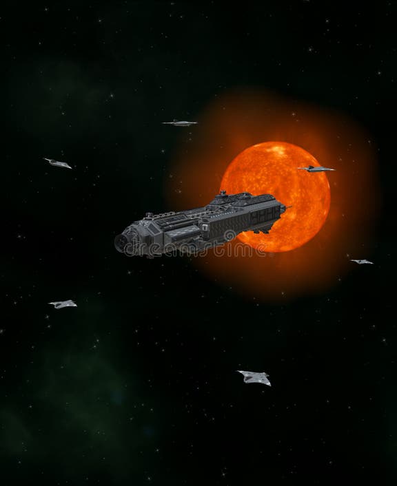 Deep Space Freighter and Escort Ships Stock Illustration - Illustration ...