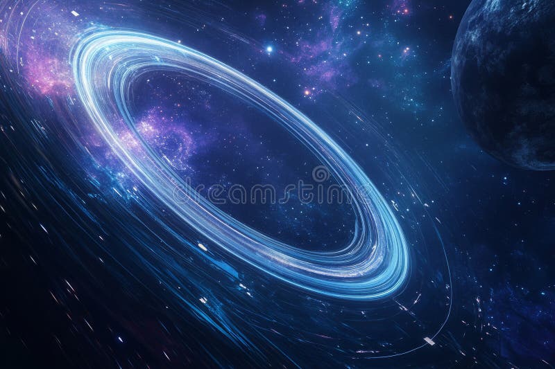 Deep Space Futuristic Background Glowing Planetary Rings Infinite ...