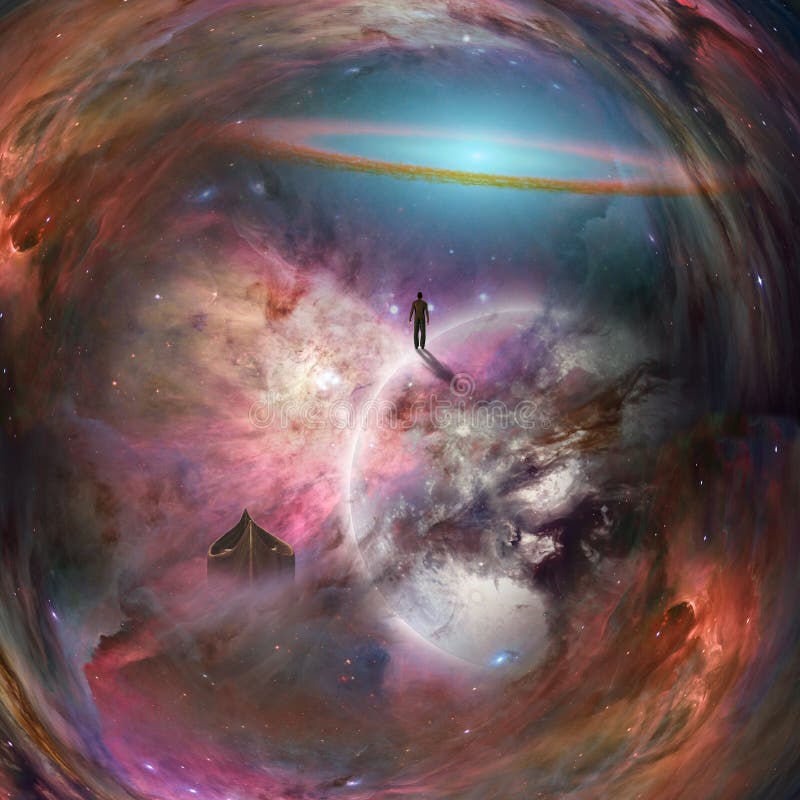 Deep Space with Human Being Stock Illustration - Illustration of galaxy ...