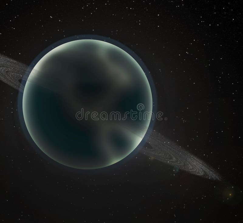 Silhouette of a Distant Mysterious Alien Planet with Rings in Deep ...