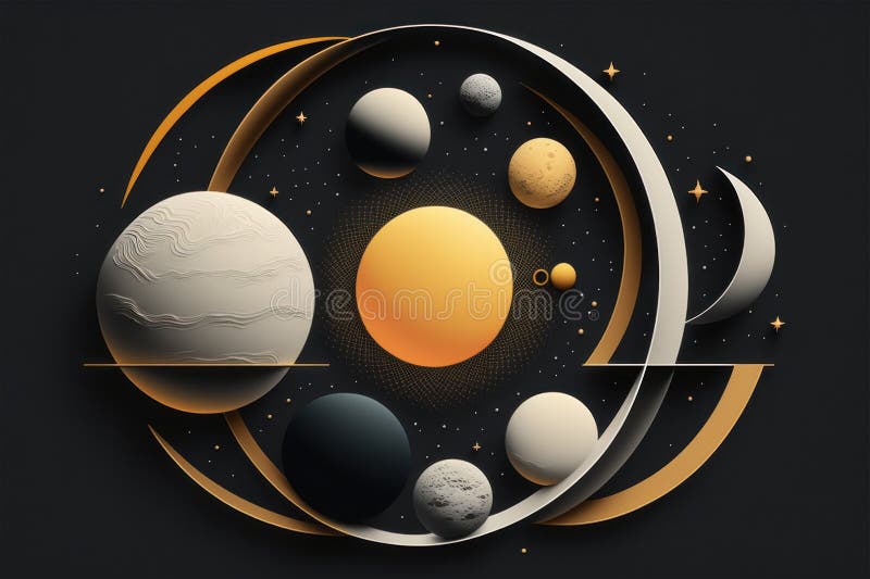 Deep Space with Planets and Different Space Objects, Abstract Geometric ...