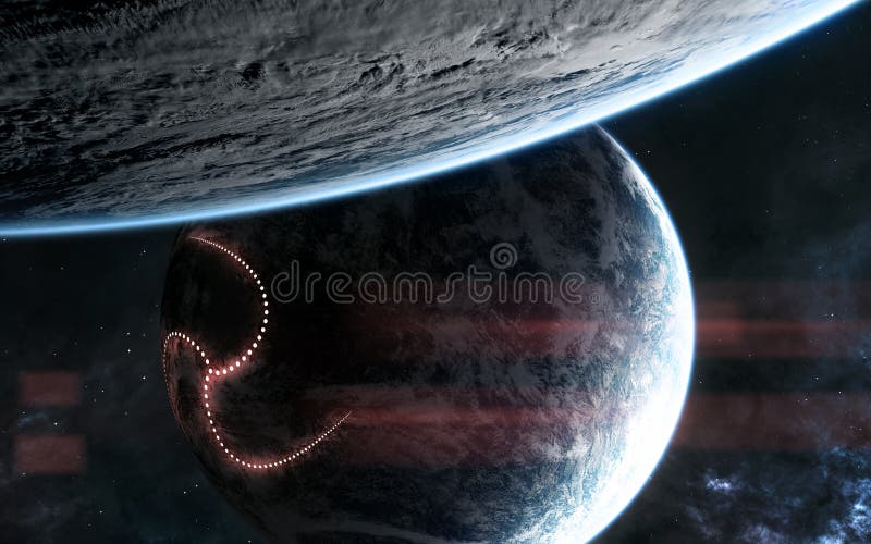 Deep Space Planets. Luminous Structures on Surface of Planet Stock ...