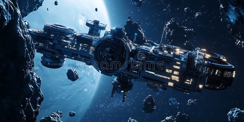 Deep-Space Station Blueprint with Rotating Modules for Futuristic Sci ...