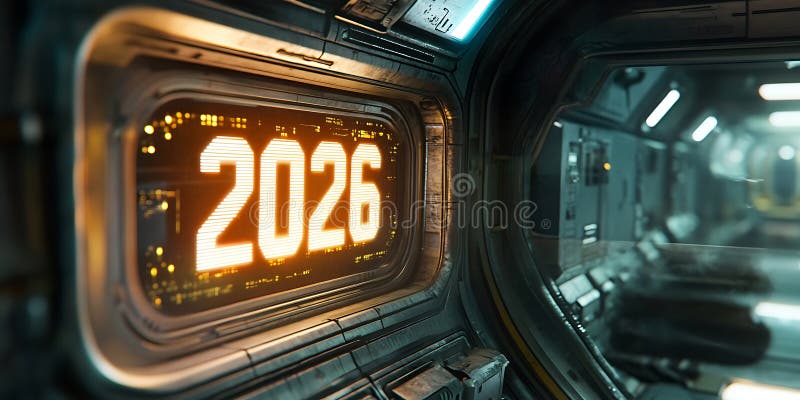 Deep-Space Station Window with 2026 Glowing Galaxy View for Sci-Fi ...
