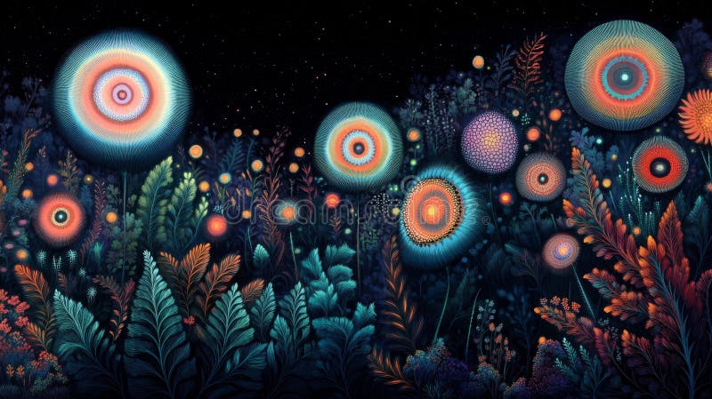 Deep Space Textile, an Illustration, Presents a Vibrant Retro-style ...