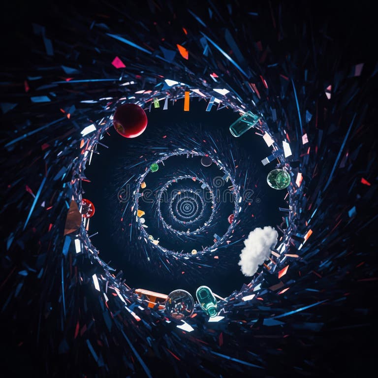 A Deep Spiral with Objects Floating in Space. Stock Image - Image of ...