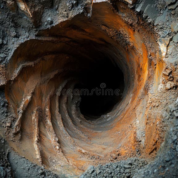 A Deep, Spiraling Hole in the Ground with Earthy Textures. Stock Photo ...