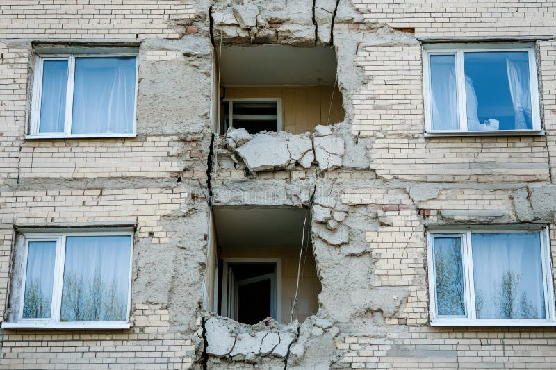 Large Crack in Old Apartment Facade Signals Structural Danger Stock ...