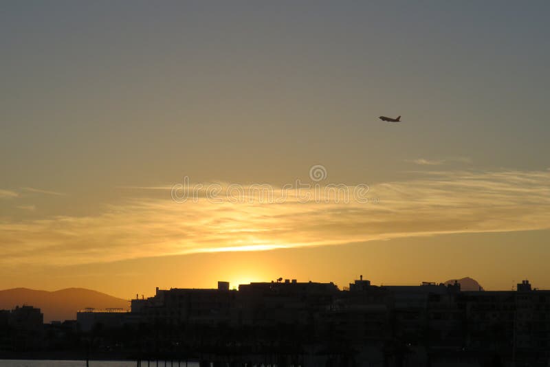 Sun Set Over the Coast of Majorca on Flight Path Stock Image - Image of ...