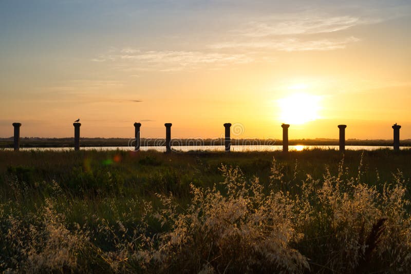 Deep sunset on wetlands stock image. Image of wetlands - 118735843