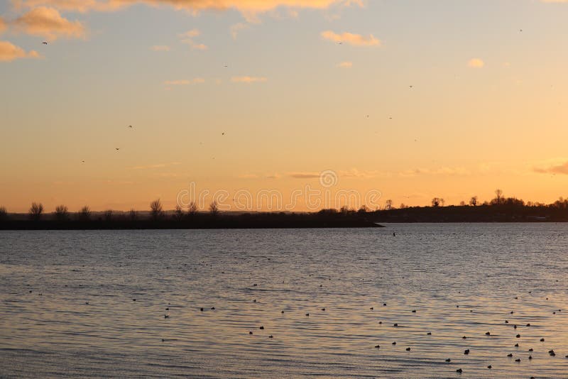 Deep Sunshine Setting Over Large Lake Stock Photo - Image of deep ...