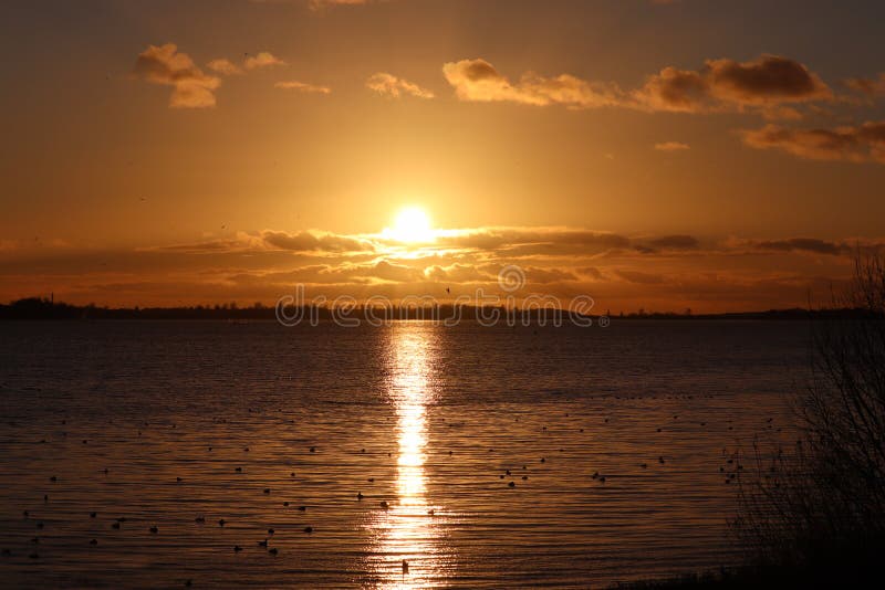 Deep Sunshine Setting Over Large Lake Stock Photo - Image of setting ...