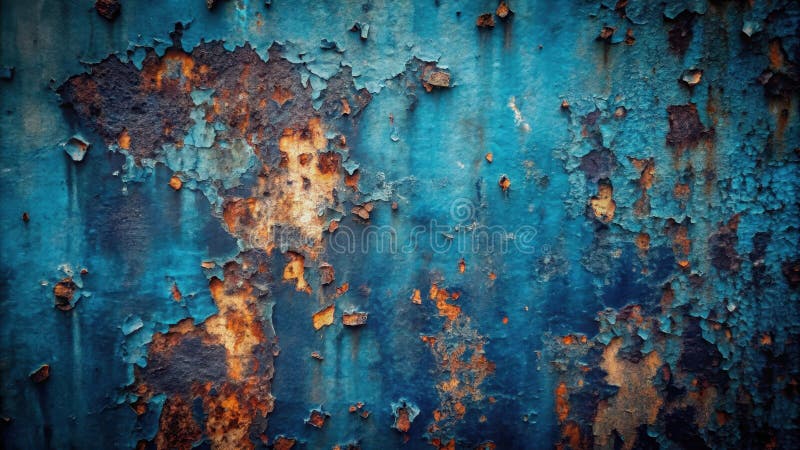 A Deep Teal Metallic Surface with Extensive Rust and Flaking Paint ...