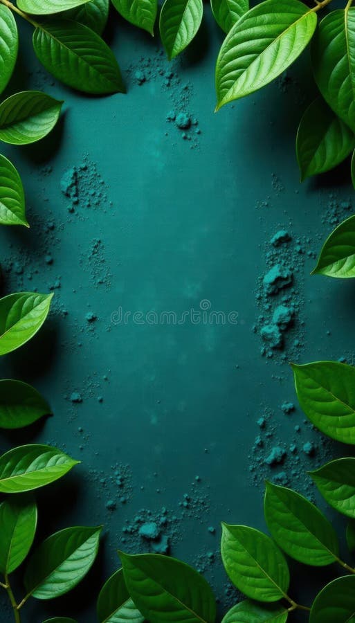 Deep Teal, Rough Texture Framed by Lush Green Foliage, Vintage ...