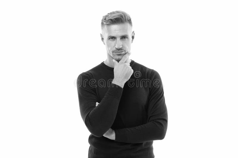 In Deep Thought. Serious Man Think Stroking Chin. Thoughtful Guy ...