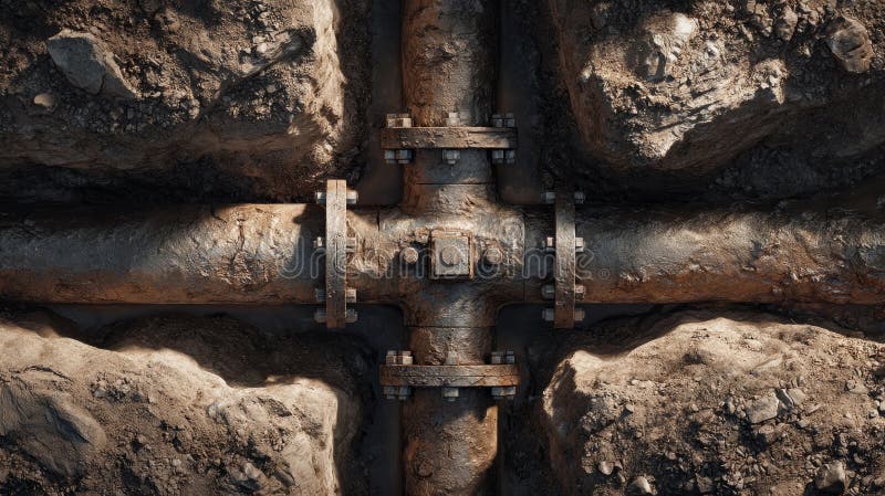 Deep Trench with Connected Pipe Segments for Water or Sewage ...