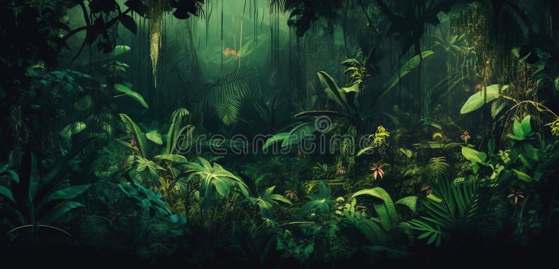 Deep Tropical Jungles. Dense Forest Landscape Stock Illustration ...
