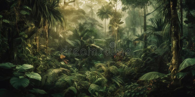 Deep Tropical Jungles. Dense Forest Landscape Stock Illustration ...