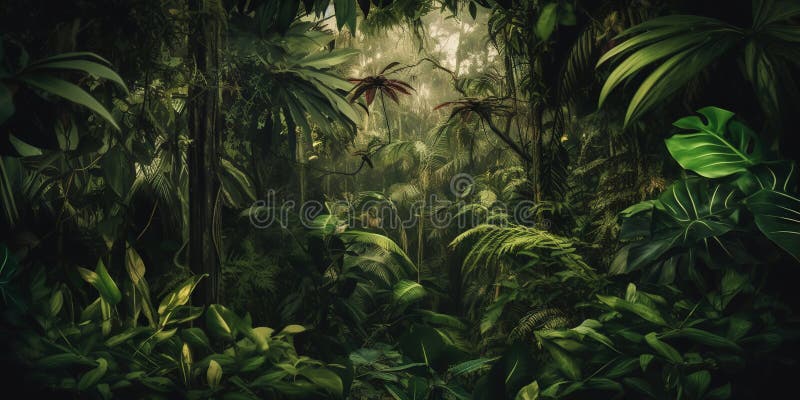 Deep Tropical Jungles. Dense Forest Landscape Stock Illustration ...