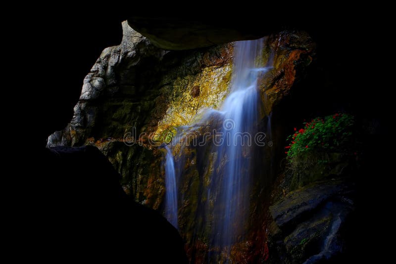 Underground Cave Waterfall between Rock Formations Stock Image - Image ...