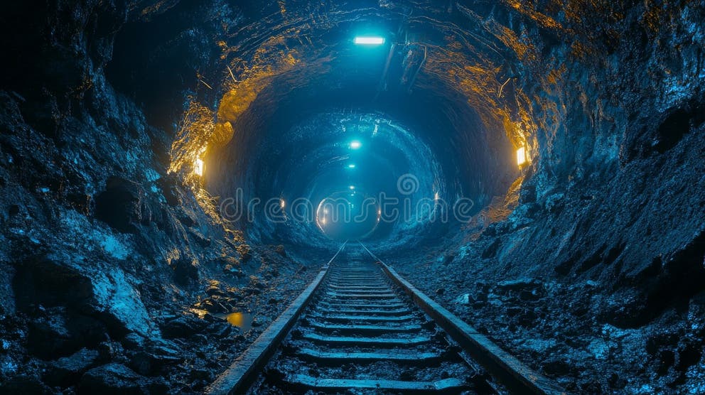 Deep Underground Mining Operations in a Tunnel Illuminated by ...