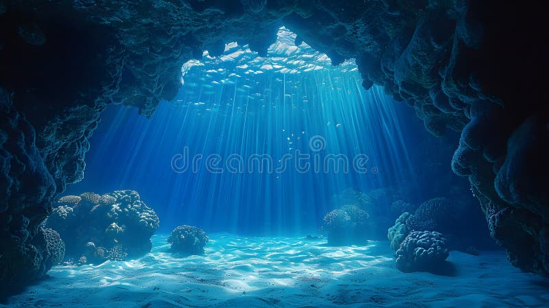Deep Underwater Chasm with Blue Sunlight Stock Photo - Image of depth ...