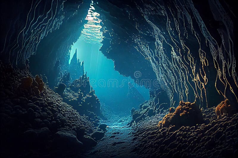 Deep Underwater Ocean Valley. Underwater Life of Cenote Stock ...