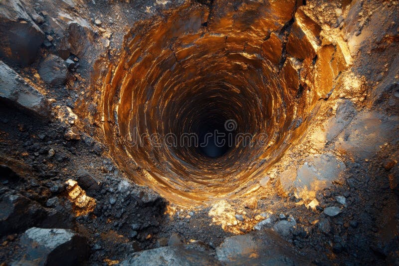 Deep Vertical Excavation Revealing Earth Layers and Underground ...