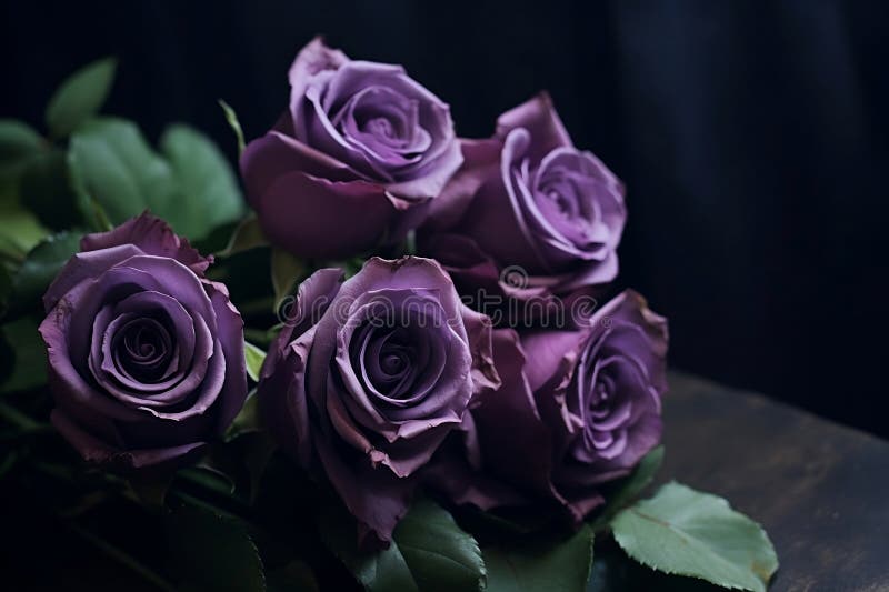 Deep Violet Vintage Classic Rose Bouquet on Dark Background.Generative ...