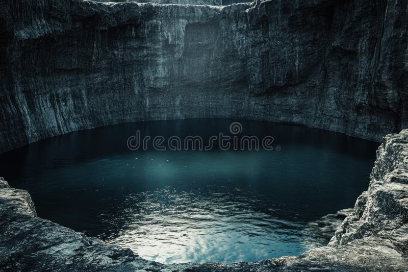 Deep Water Hole Surrounded by Rocky Cliffs in a Remote Location during ...