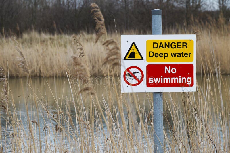 Danger Deep Water No Swimming Sign Stock Photo - Image of advising ...