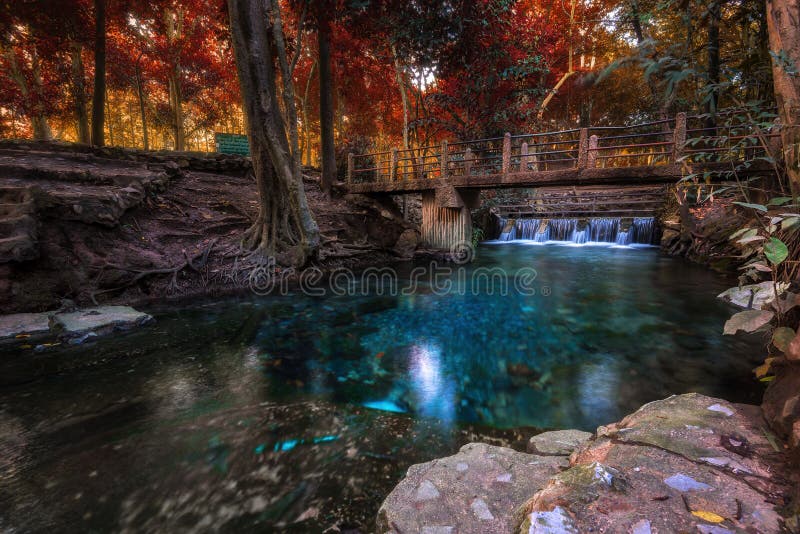 Deep waterfall in Autumn stock image. Image of vacation - 63428635