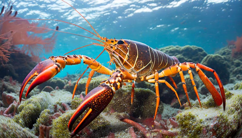 American Lobster in Ocean stock illustration. Illustration of lobster ...