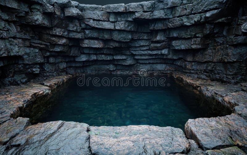 Deep Well with Stone Walls Filled with Water. Stock Illustration ...