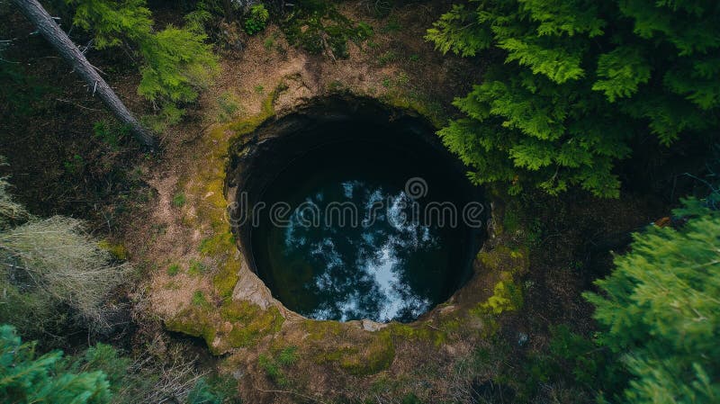 Deep Well Surrounded by Lush Greenery Reflecting Sky Above Ancient ...