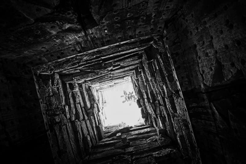 Deep Well, the Walls of Which are Lined with Stone. Bottom View. Light ...