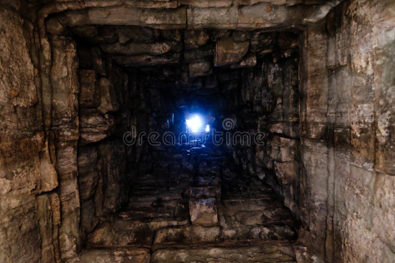 Deep Well, the Walls of Which are Lined with Stone. Bottom View. Light ...