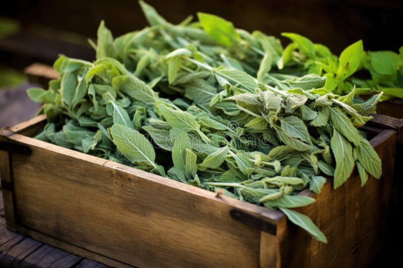 A Deep Wooden Box Full of Sage Bundles Stock Image - Image of natural ...