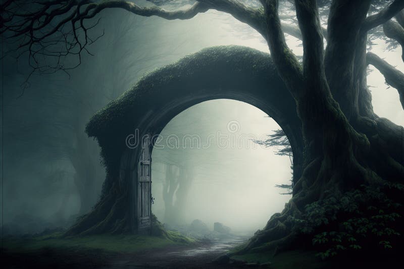 Into the Deep Woods, Evocative Setting with Arch and Old Trees, Moody ...