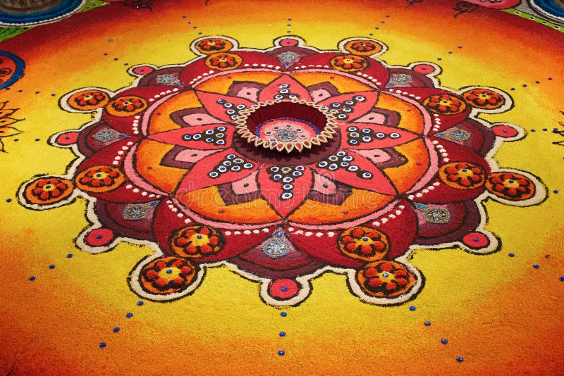 Deepak with Colourful Rangoli Stock Photo - Image of deepavali, festive ...
