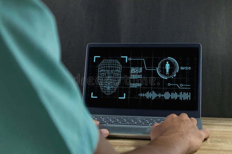 Deepfake and Artificial Intelligence Concept. Man Using a Laptop To ...