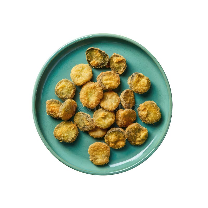 Deepfried Pickles on Blue Smooth Round Plate on Isolated Transparent ...