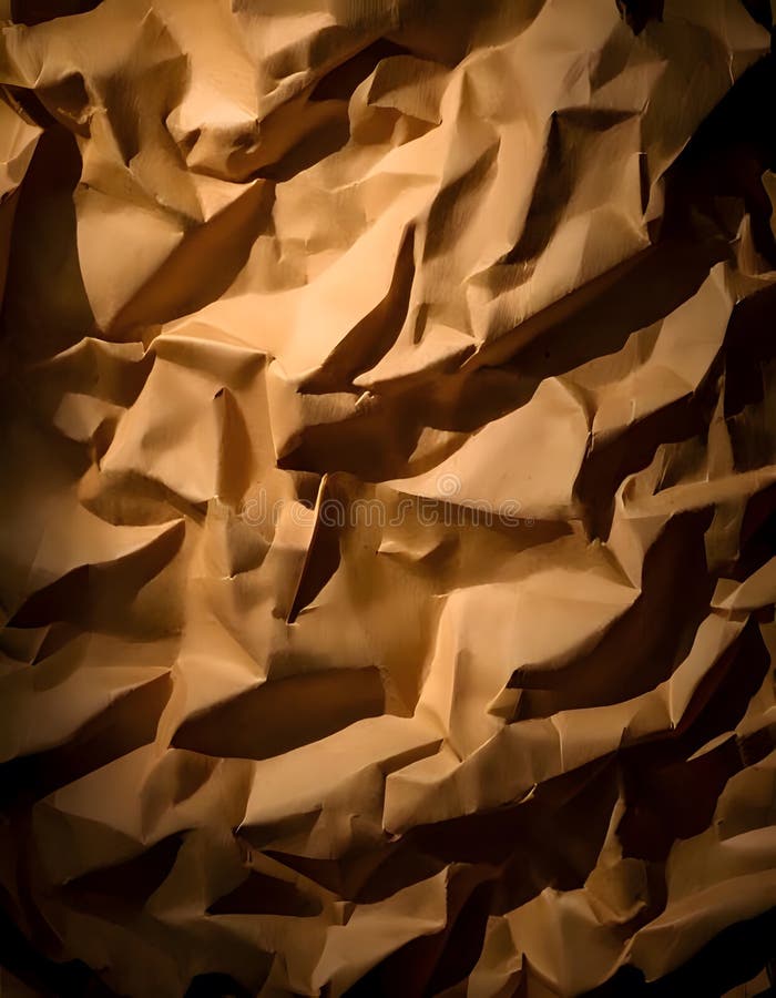 Deeply Crumpled Brown Paper Texture with Strong Shadows and Highlights ...