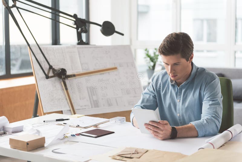 Skillful Youthful Man is Using Smart Device Stock Image - Image of ...