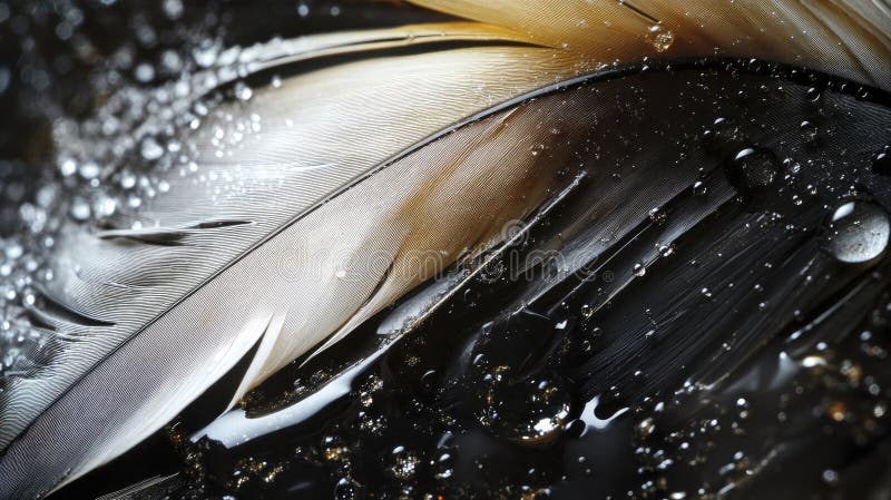 A Deeply Moving Macro Close-up of Delicate Bird Feathers Coated in a ...