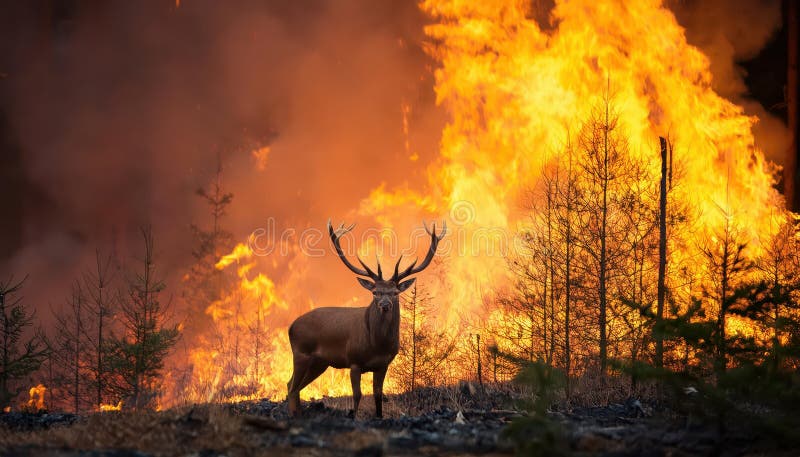 Deer Amidst a Blazing Forest Backdrop a Moment of Tranquility and ...