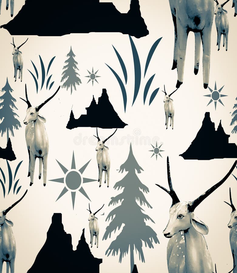 Deer Animal and Nature Shaped Seamless Pattern Stock Illustration ...