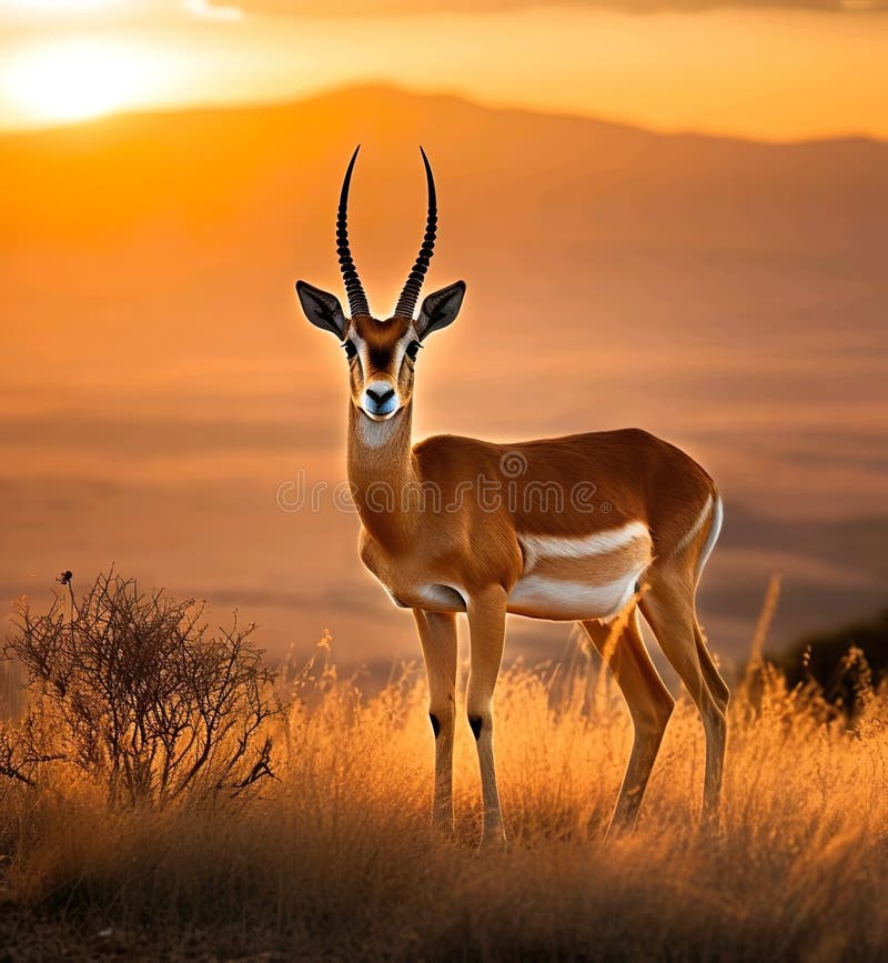 A Deer With Antlers Is Standing In A Field With The Sun Behind It Stock Illustration