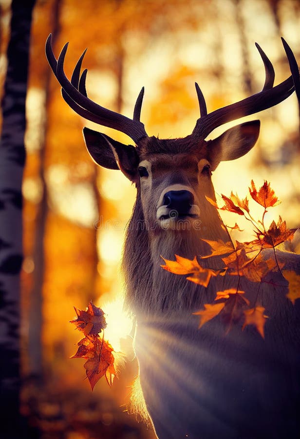 A Deer with Antlers and a Tree with Leaves in the Background with the ...